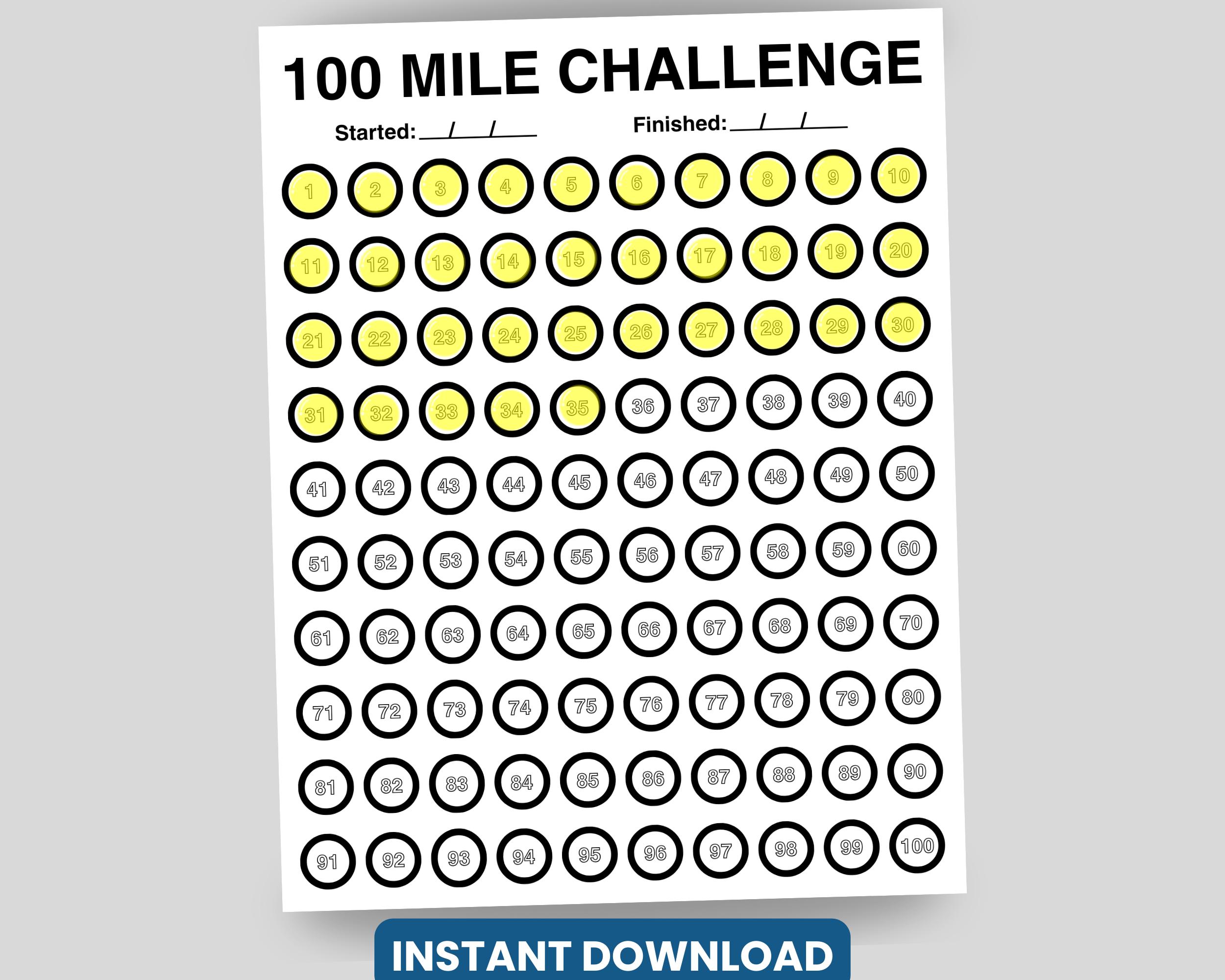 100 Mile Challenge Tracker Printable | A4, Tabloid, US Letter | Red + B ...