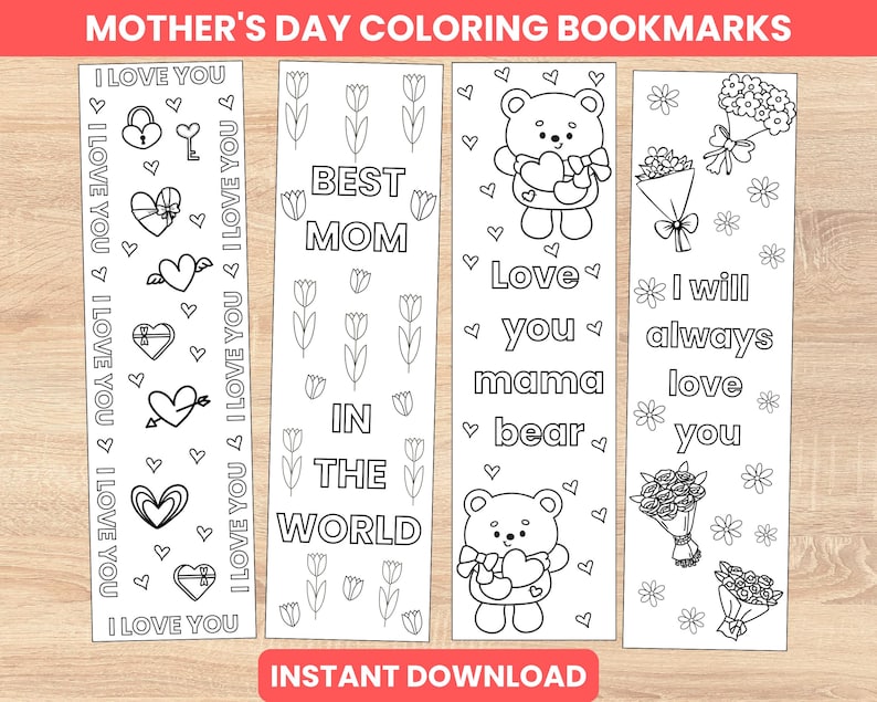Mother's Day Coloring Bookmarks: Printable Gift for Mom (PDF) - Etsy