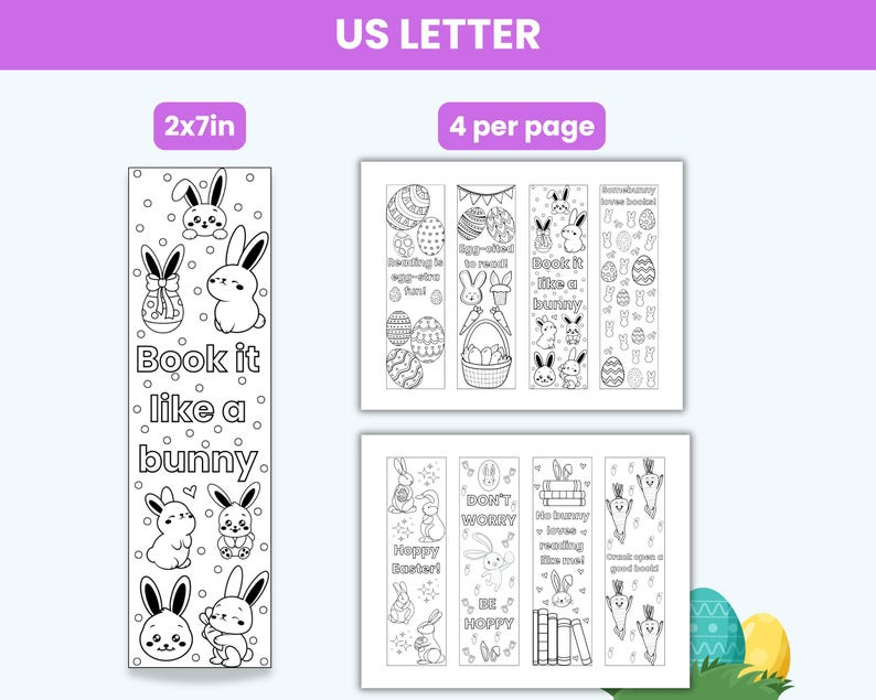 Easter Coloring Bookmarks: Bunny Designs, Kids Activity (digital ...
