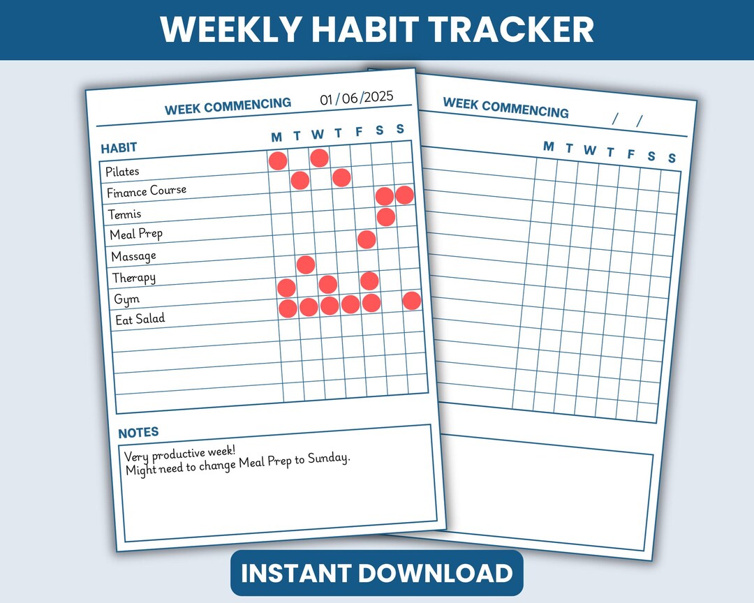 Weekly Habit Tracker Printable: Minimalist Design (PDF Download) - Etsy