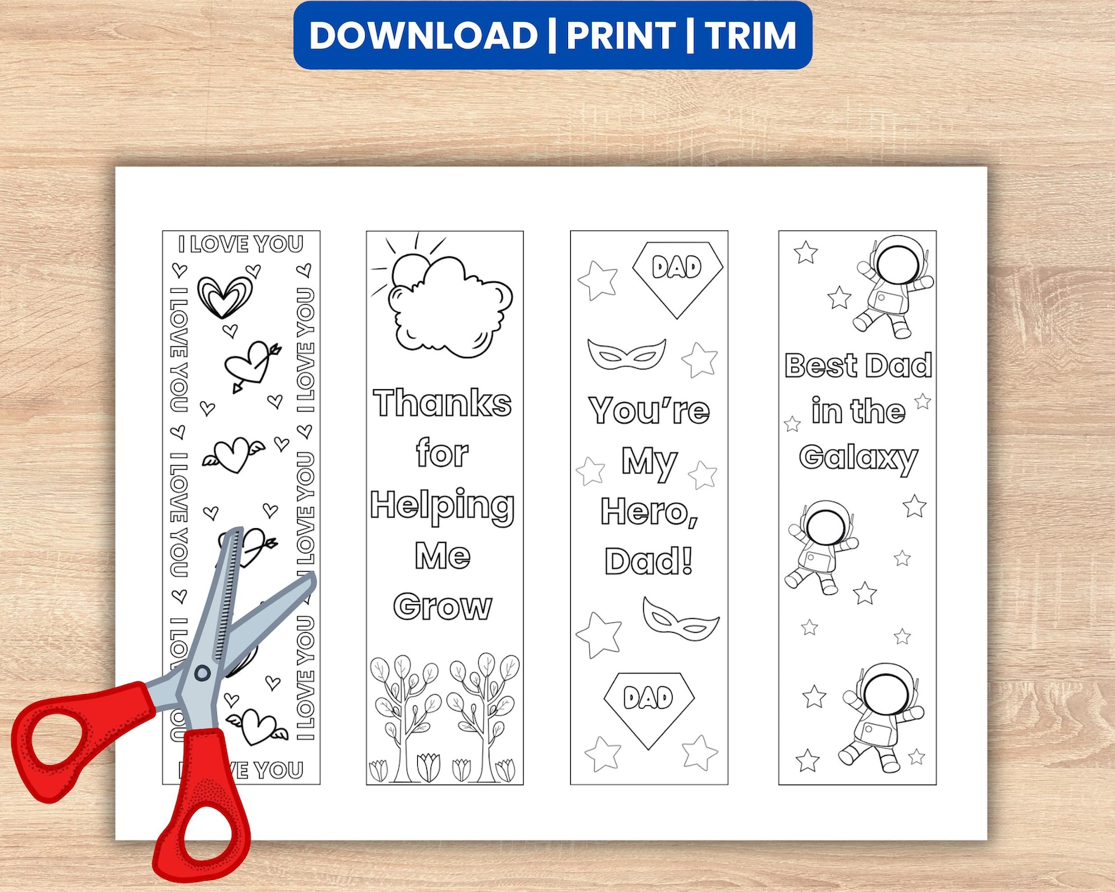 Father’s Day Coloring Bookmark Printable | Dad's Bookmarks Instant ...