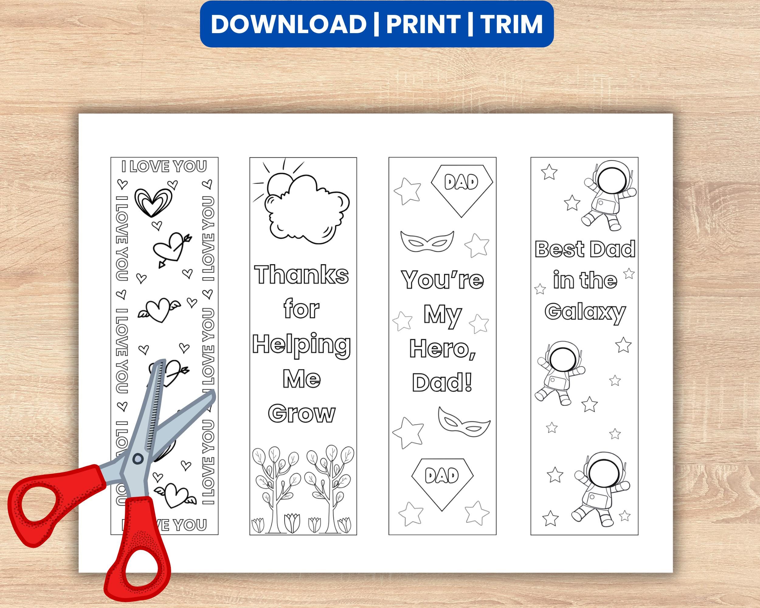 Father’s Day Coloring Bookmark Printable | Dad's Bookmarks Instant ...