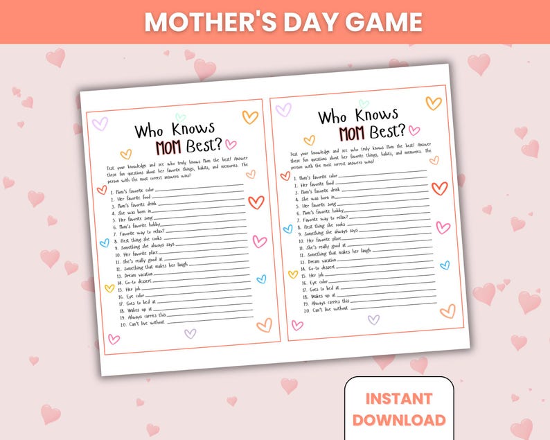 Mother’s Day Game "who Knows Mom Best?" Printable | Mommy and Kids ...