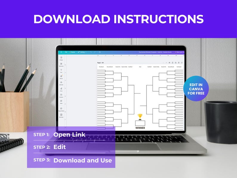 Tournament Bracket Template | Printable and Editable Sports Bracket Set ...