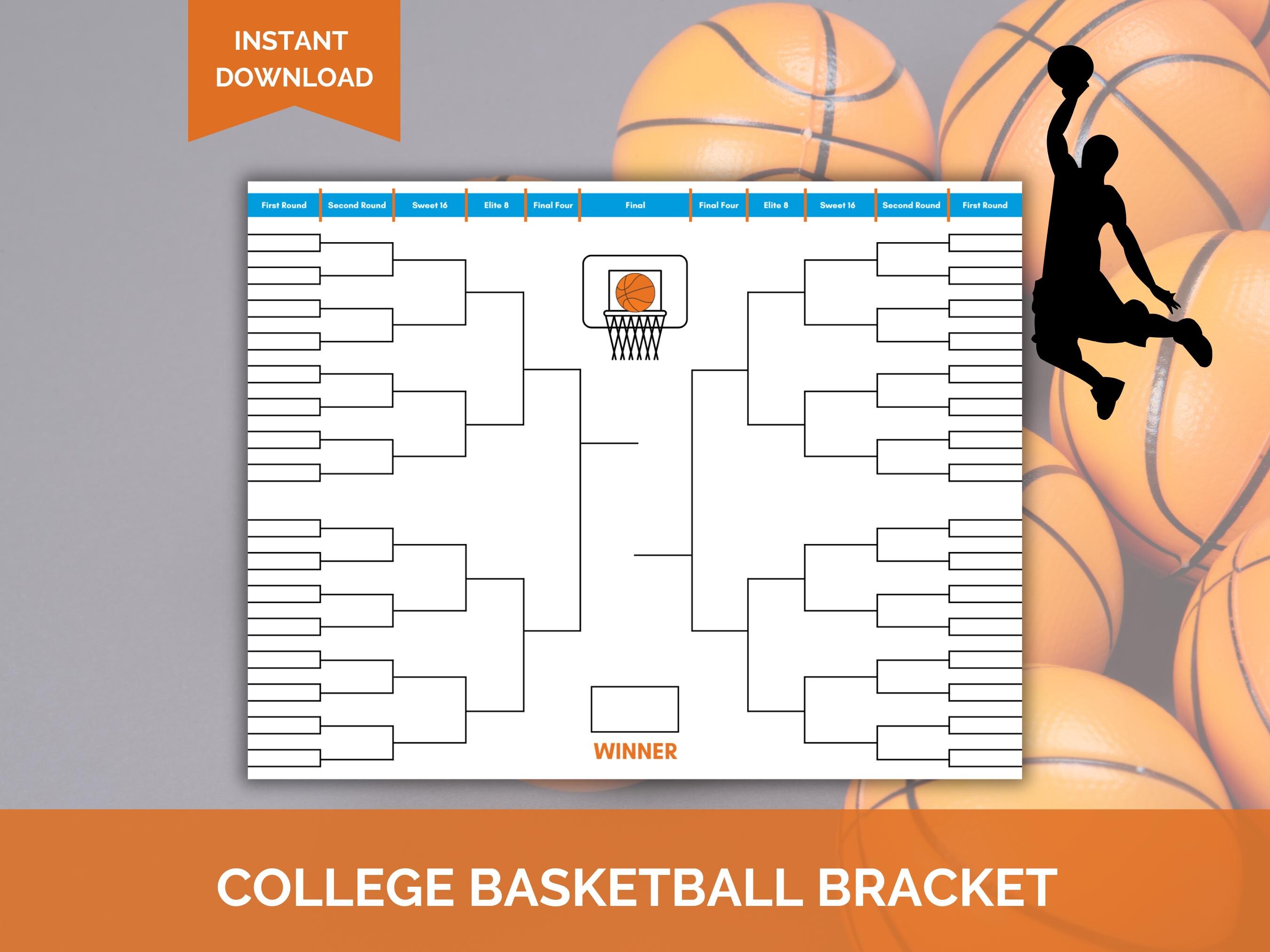 Printable Basketball Bracket | College Basketball Bracket - Etsy