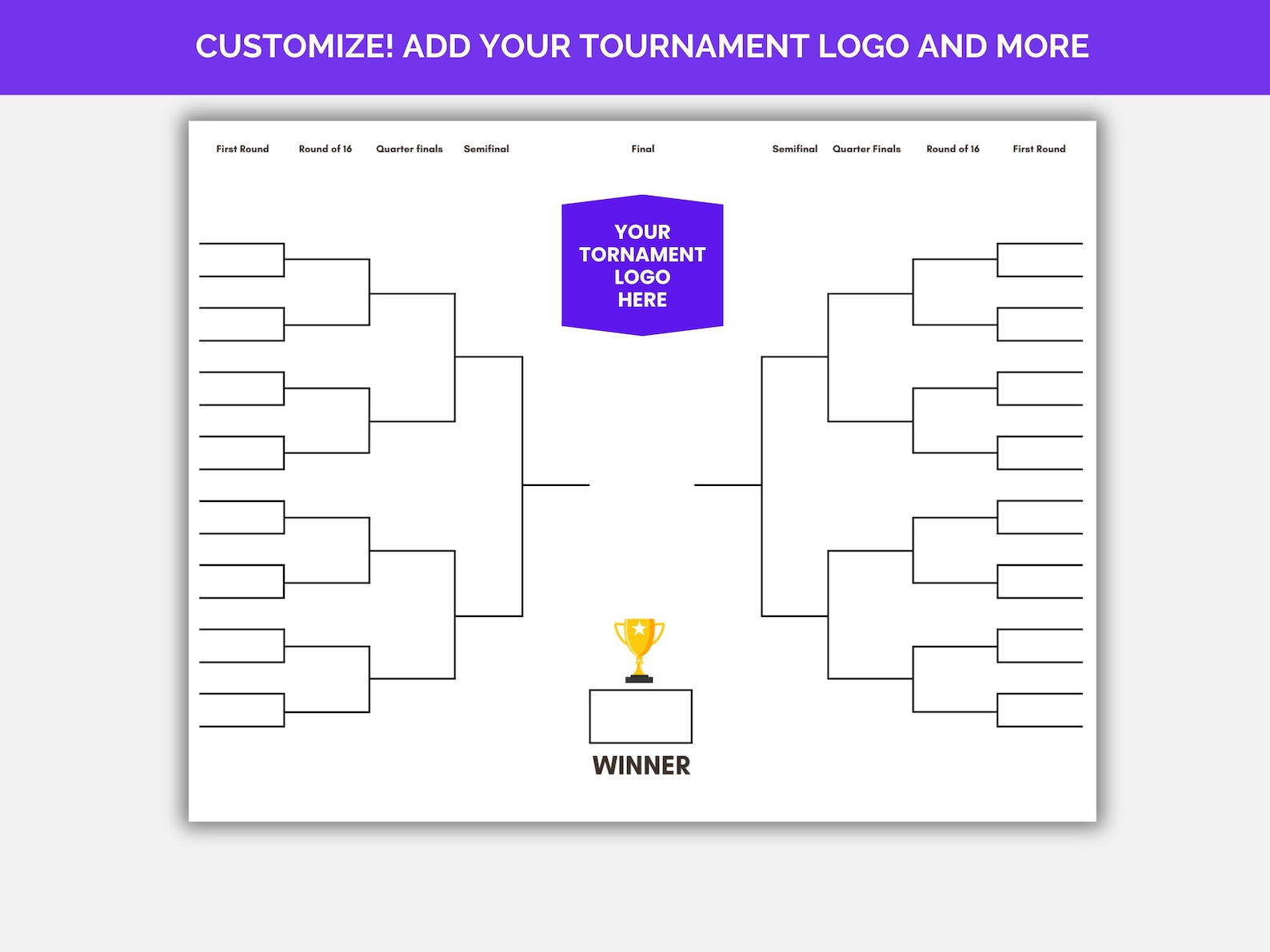 Printable Tournament Bracket Template: Editable Sports Set (digital ...