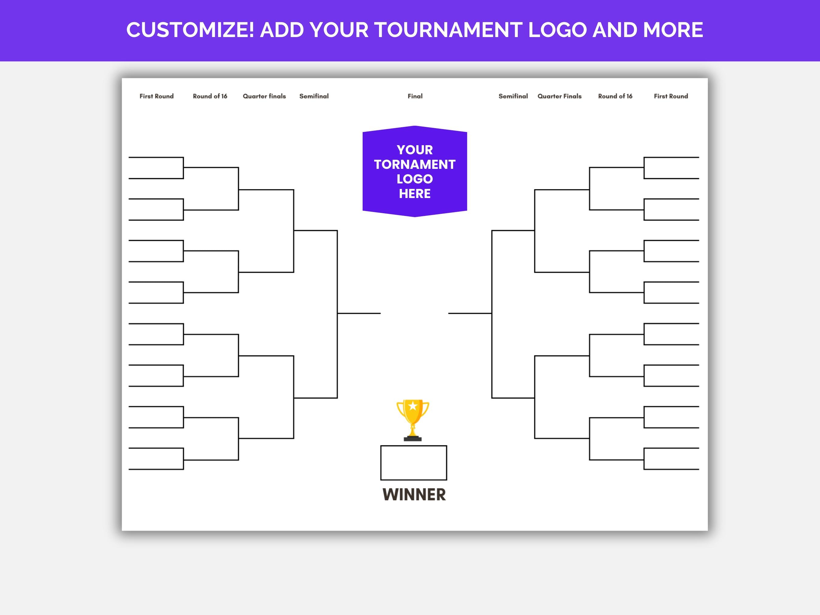 Tournament Bracket Template | Printable and Editable Sports Bracket Set ...