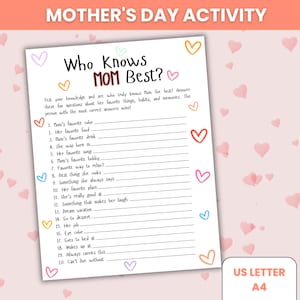 Mother’s Day Game "who Knows Mom Best?" Printable | Mommy and Kids ...