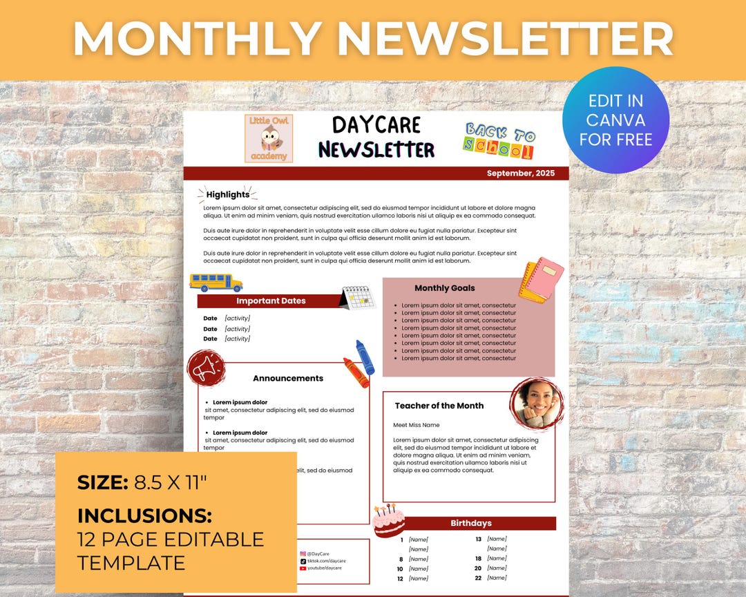 Editable Daycare Newsletter Template: 12-page Canva Design (digital ...