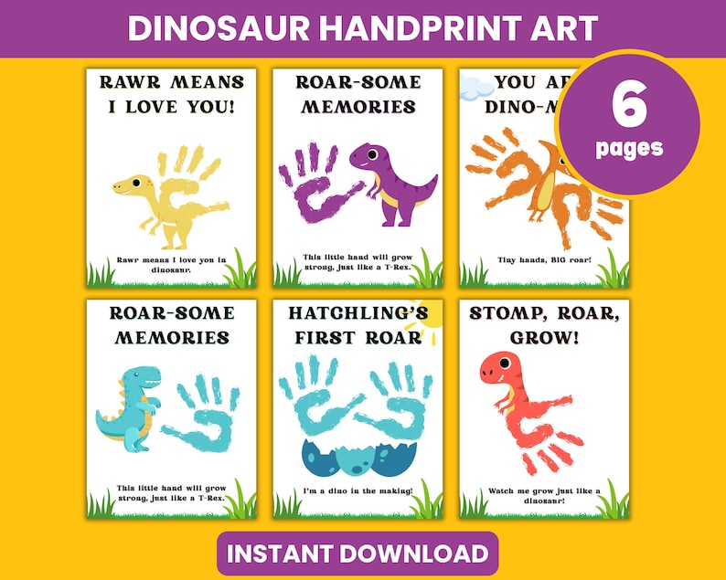 Dinosaur Handprint Art Bundle: Kids Dino Craft Activity (PDF Download ...