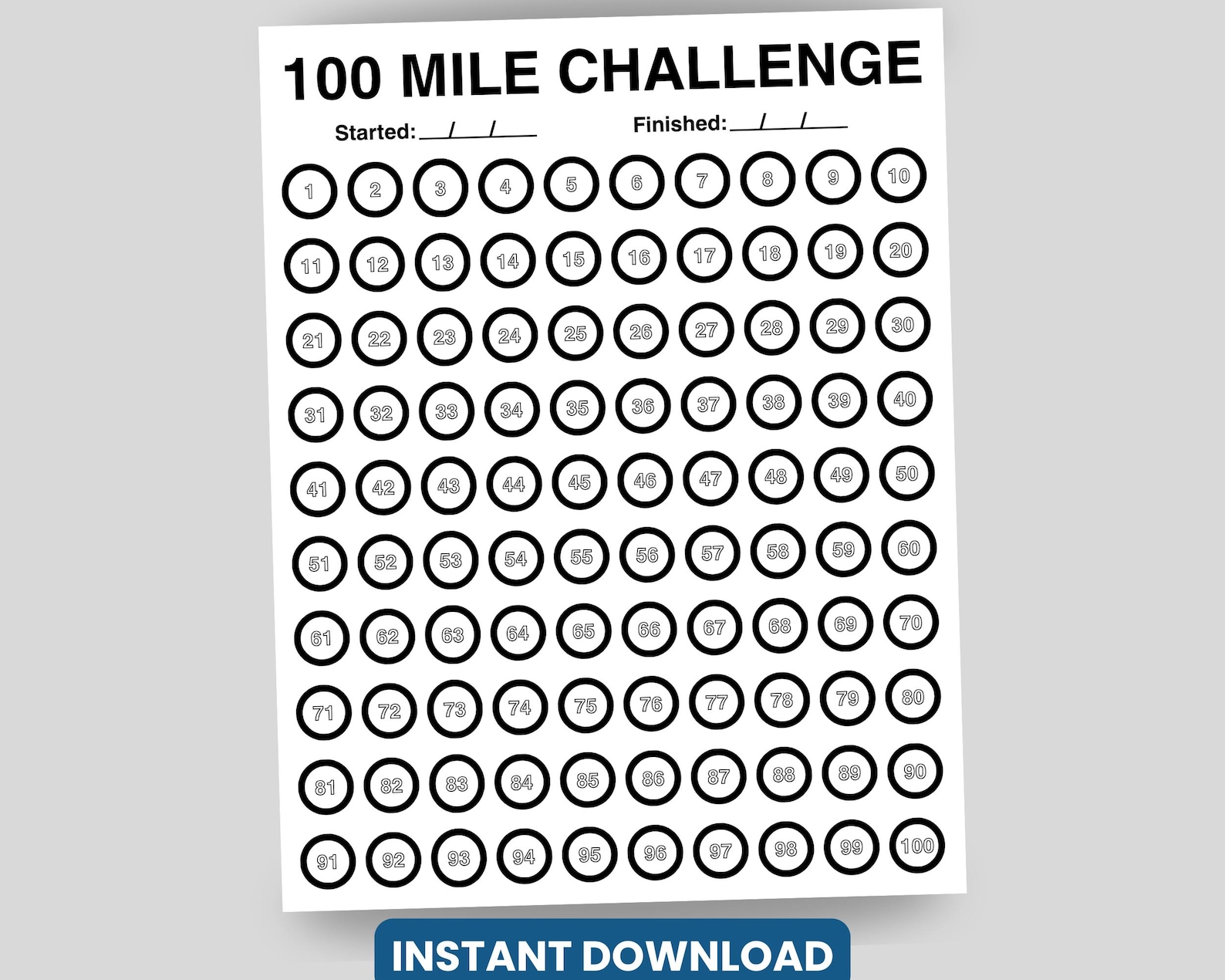 100 Mile Challenge Tracker Printable | A4, Tabloid, US Letter | Red + B ...