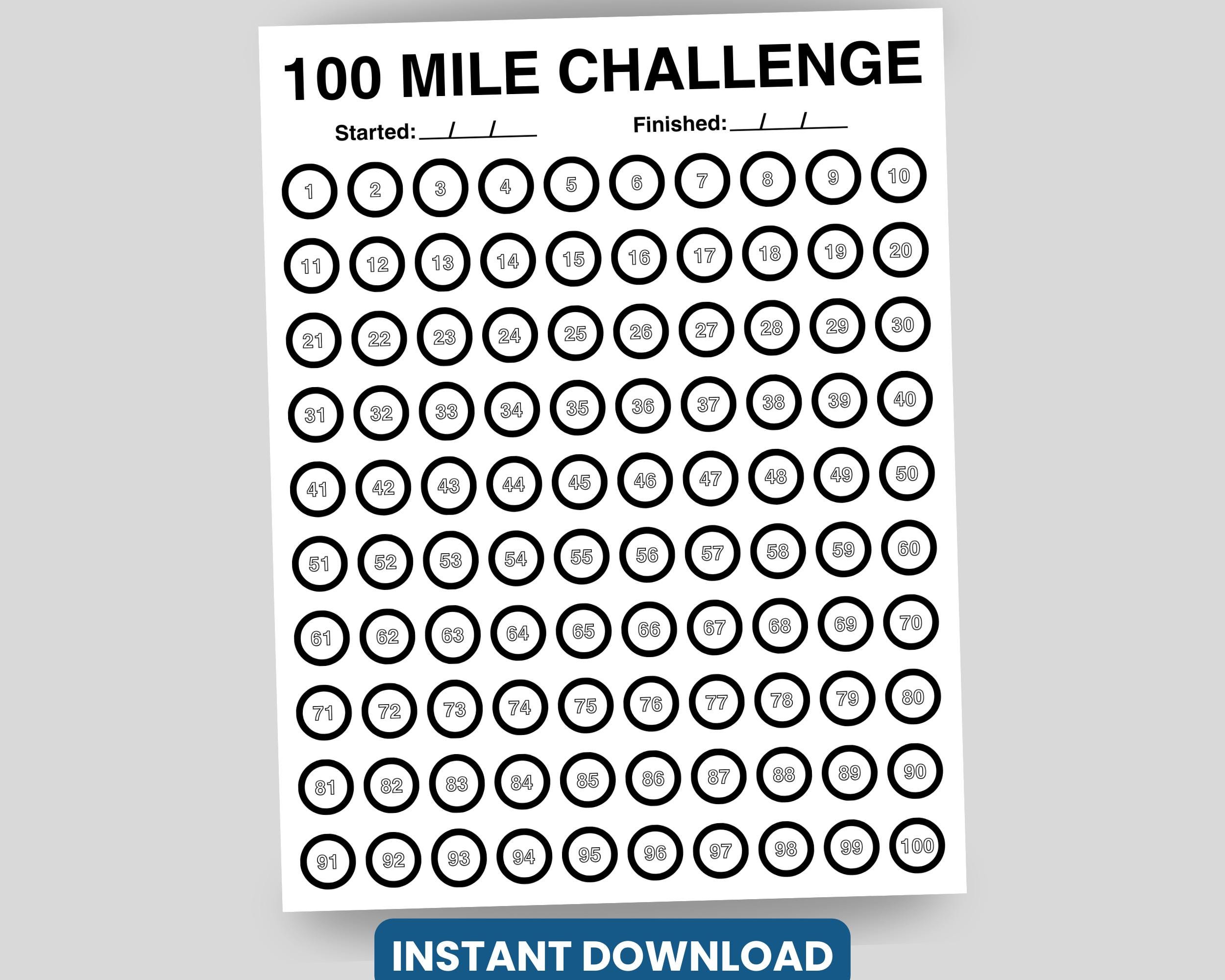 100 Mile Challenge Tracker Printable | A4, Tabloid, US Letter | Red + B ...