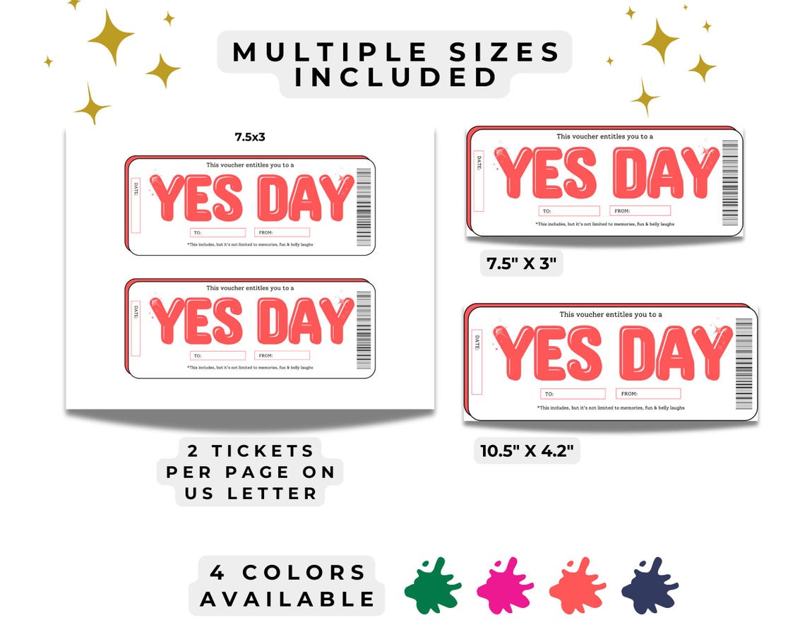 Printable YES DAY Voucher Template | Gift Coupons | Instant Download ...