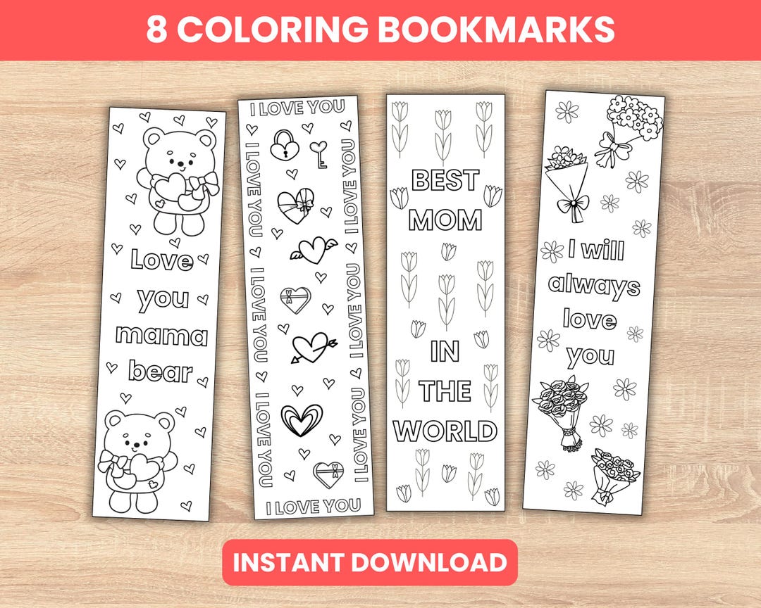 Mother’s Day Coloring Bookmark Printable | Mom's Bookmarks Instant ...
