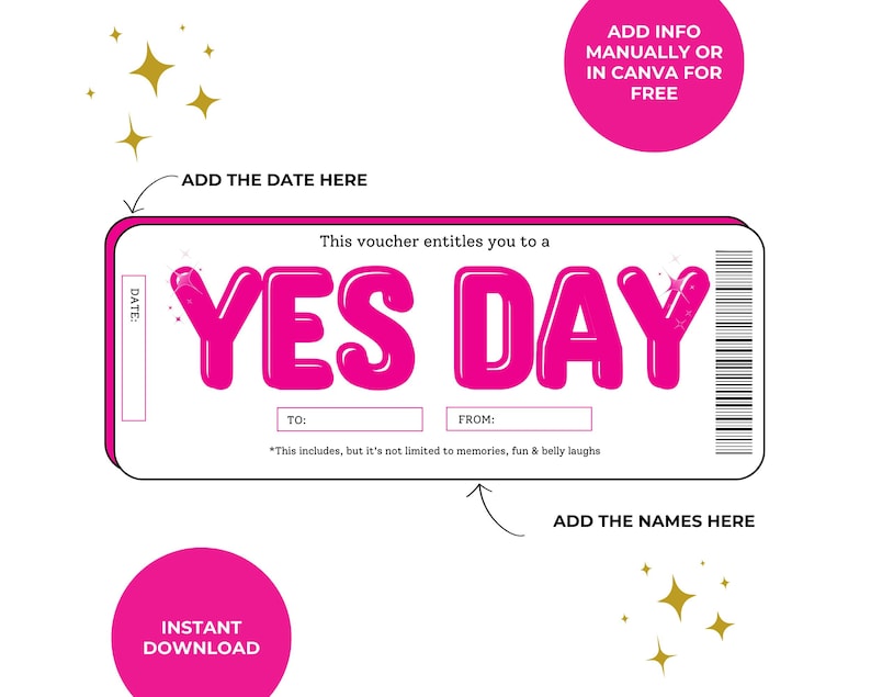 Printable YES DAY Voucher Template | Gift Coupons | Instant Download ...