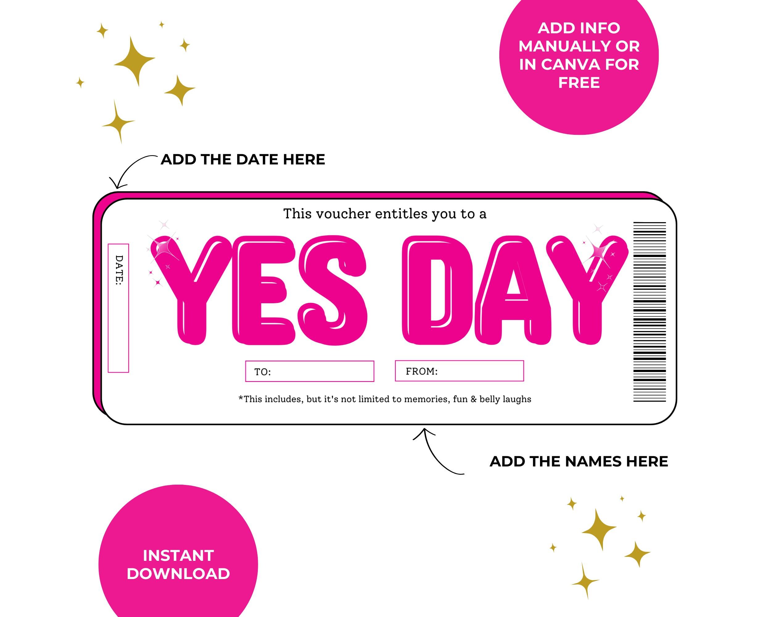 Printable YES DAY Voucher Template | Gift Coupons | Instant Download ...