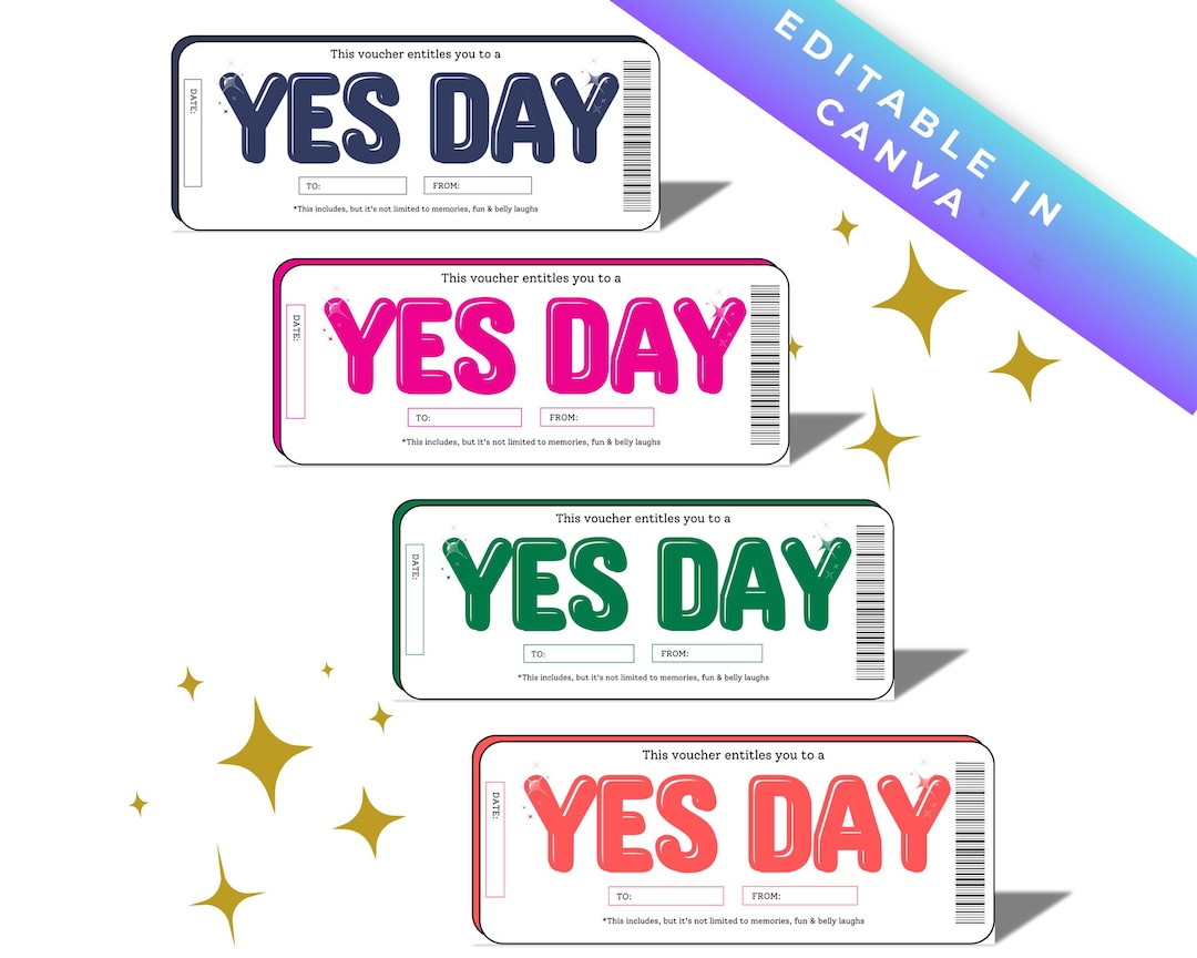 Printable YES DAY Voucher Template | Gift Coupons | Instant Download ...