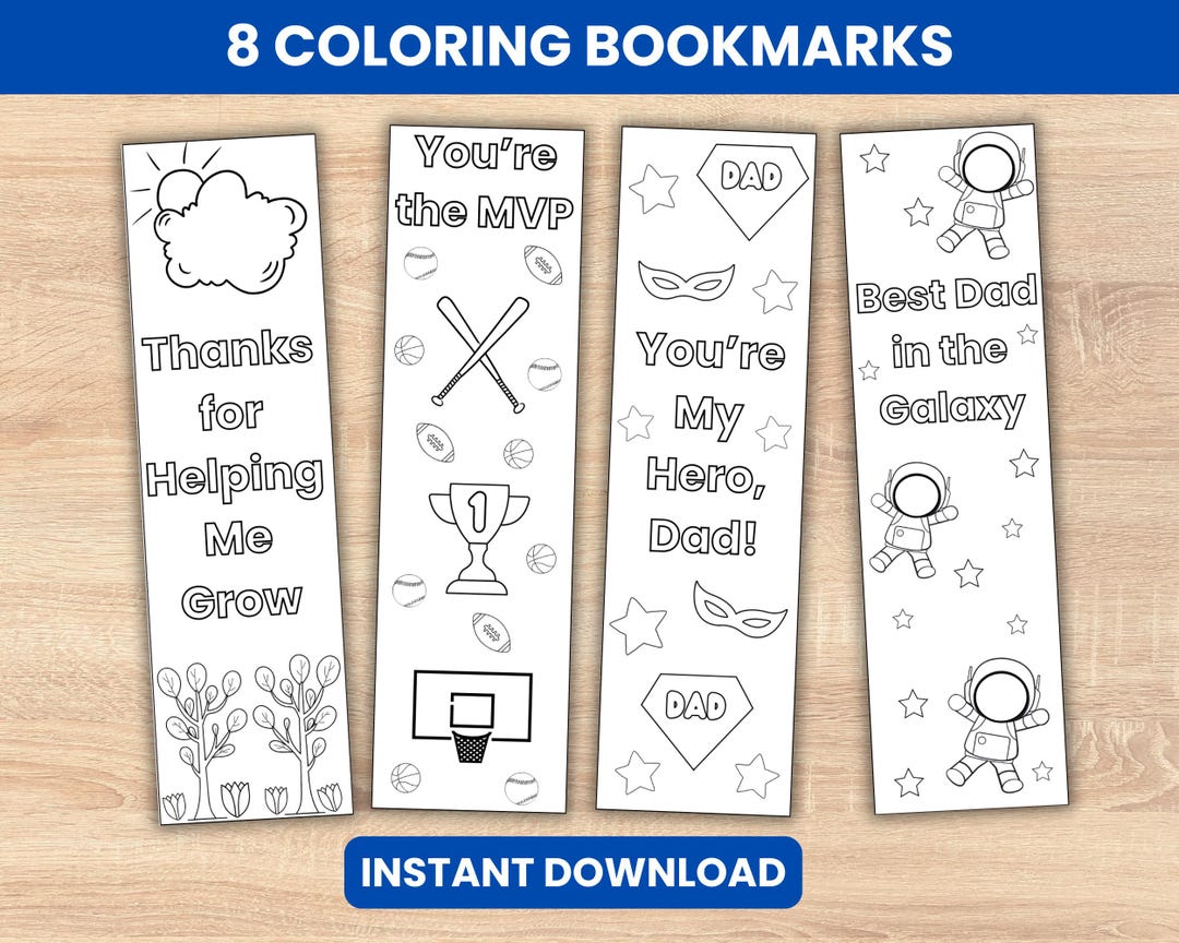 Father’s Day Coloring Bookmark Printable | Dad's Bookmarks Instant ...