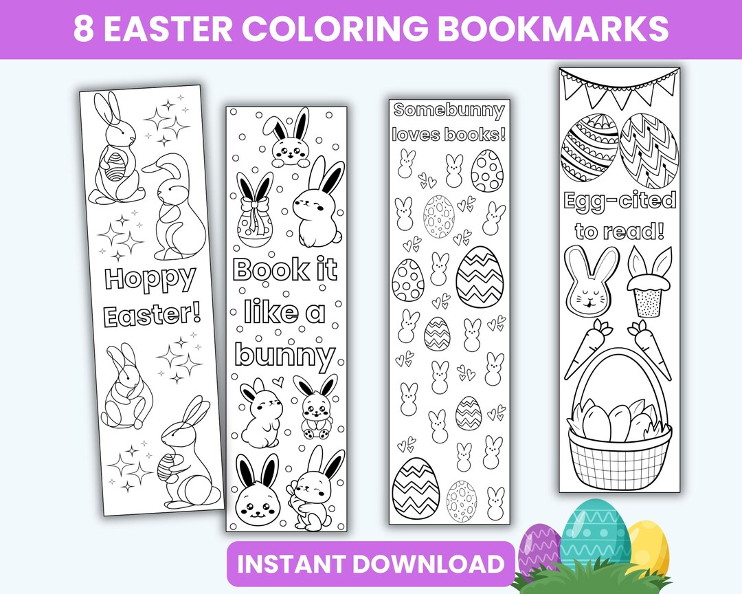 Easter Coloring Bookmarks: Bunny Designs, Kids Activity (digital ...
