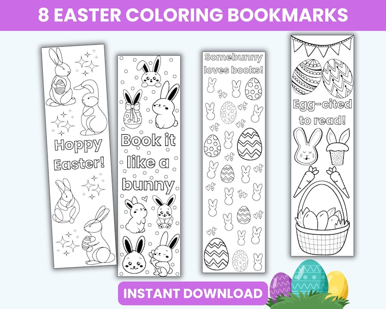 Easter Coloring Bookmarks: Bunny Designs, Kids Activity (digital ...