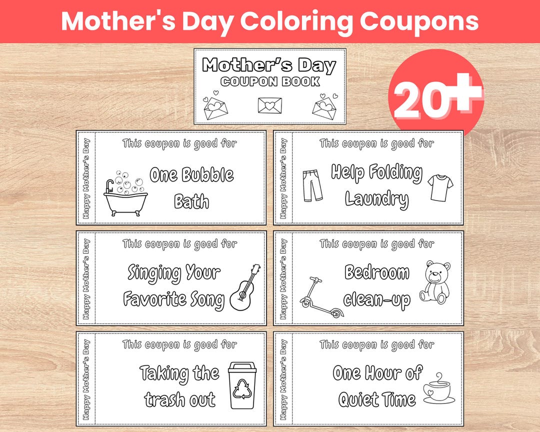 Mother's Day Coloring Coupons: DIY Gift for Mom (PDF) - Etsy