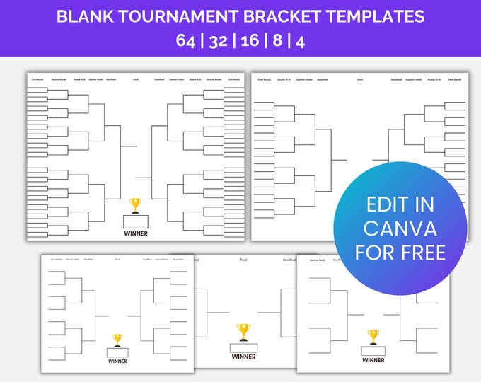 Printable Tournament Bracket: Sports & Games, 4-64 Teams (PDF) - Etsy ...