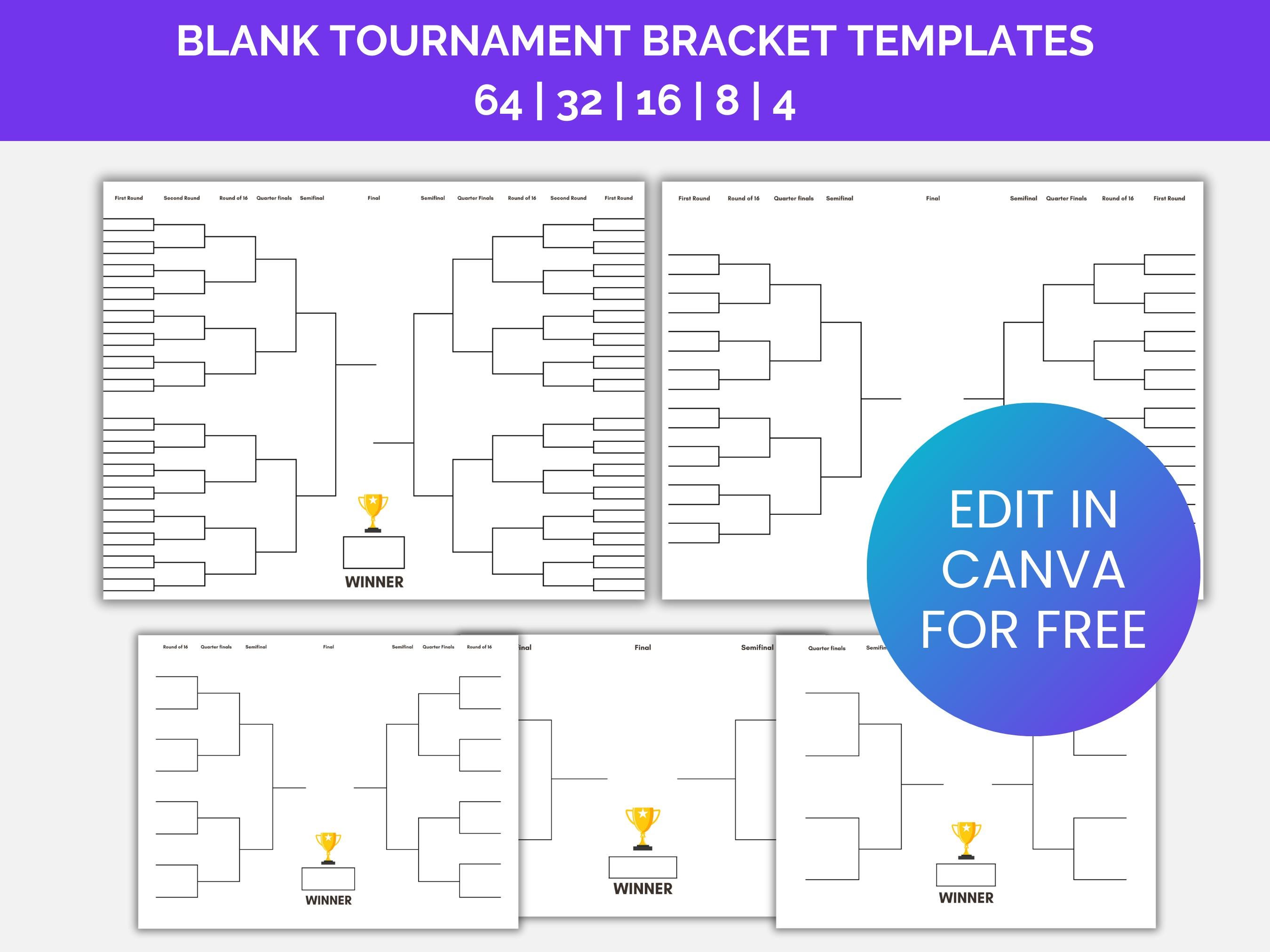Tournament Bracket Template | Printable and Editable Sports Bracket Set ...