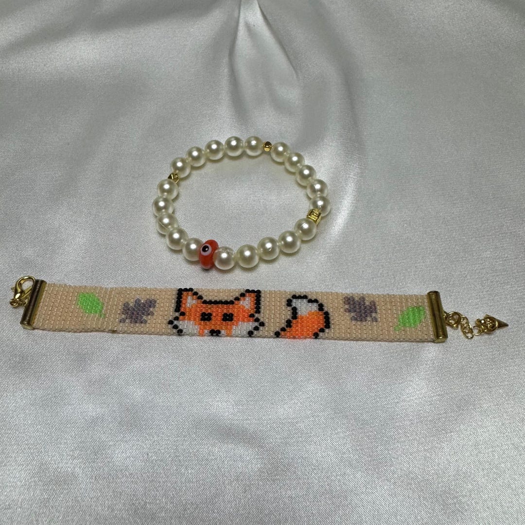 Handmade Bracelet Set – Fox Pattern Miyuki, Orange Beaded Stretch ...