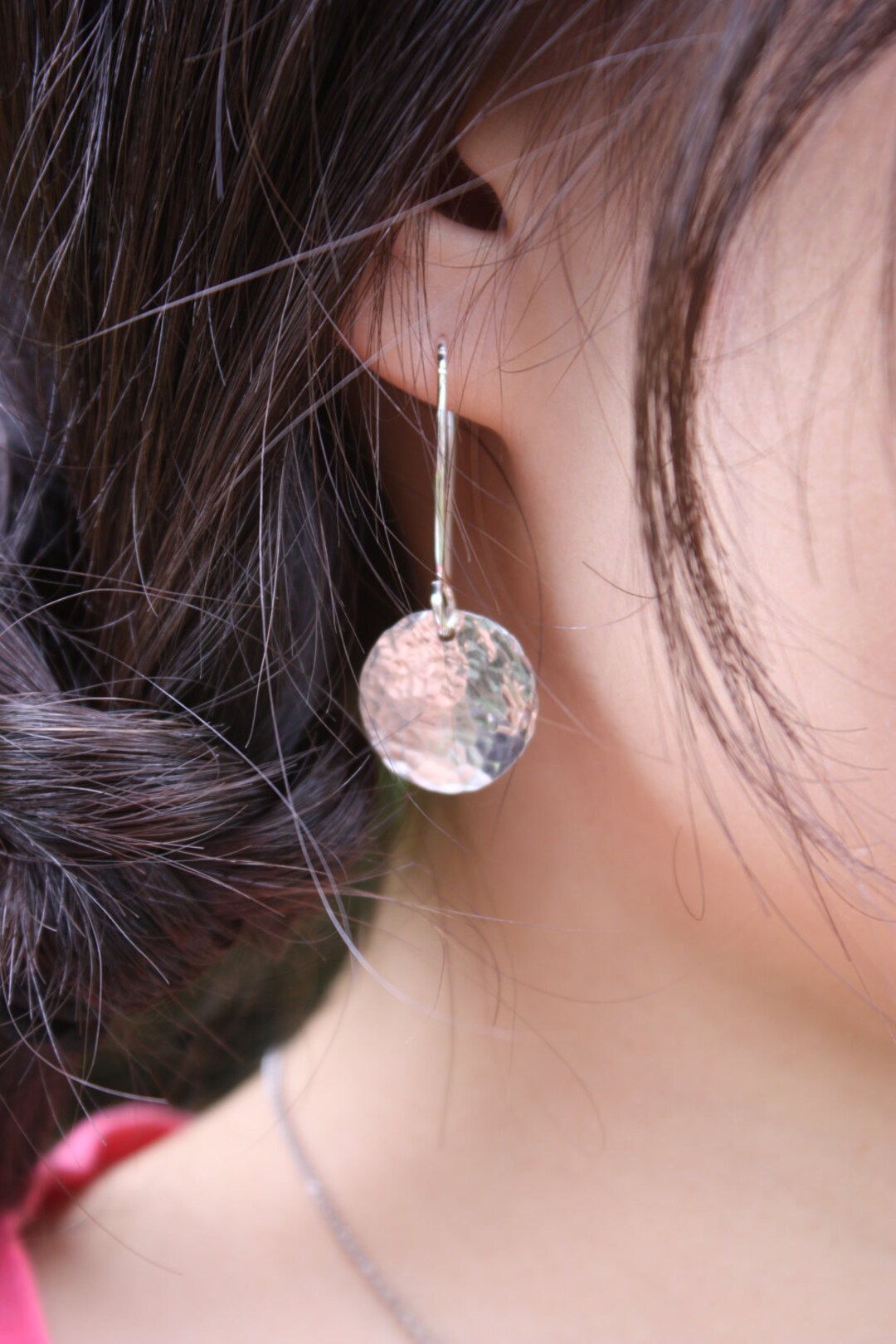 Hammered Sterling Silver Disc Dangle - Etsy