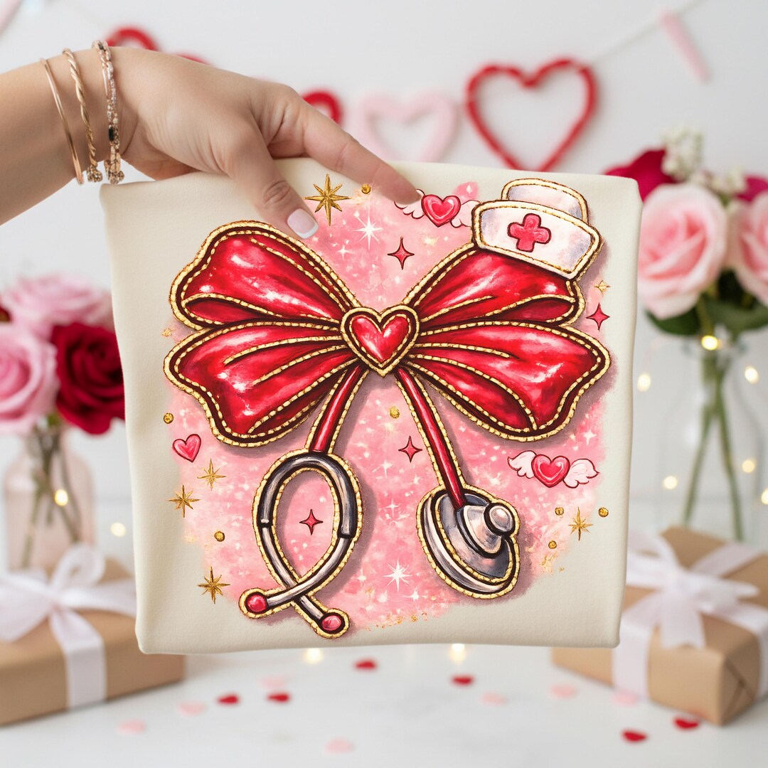 Coquette Stethoscope Bow Png, Embroidered Medical Nurse Valentine ...