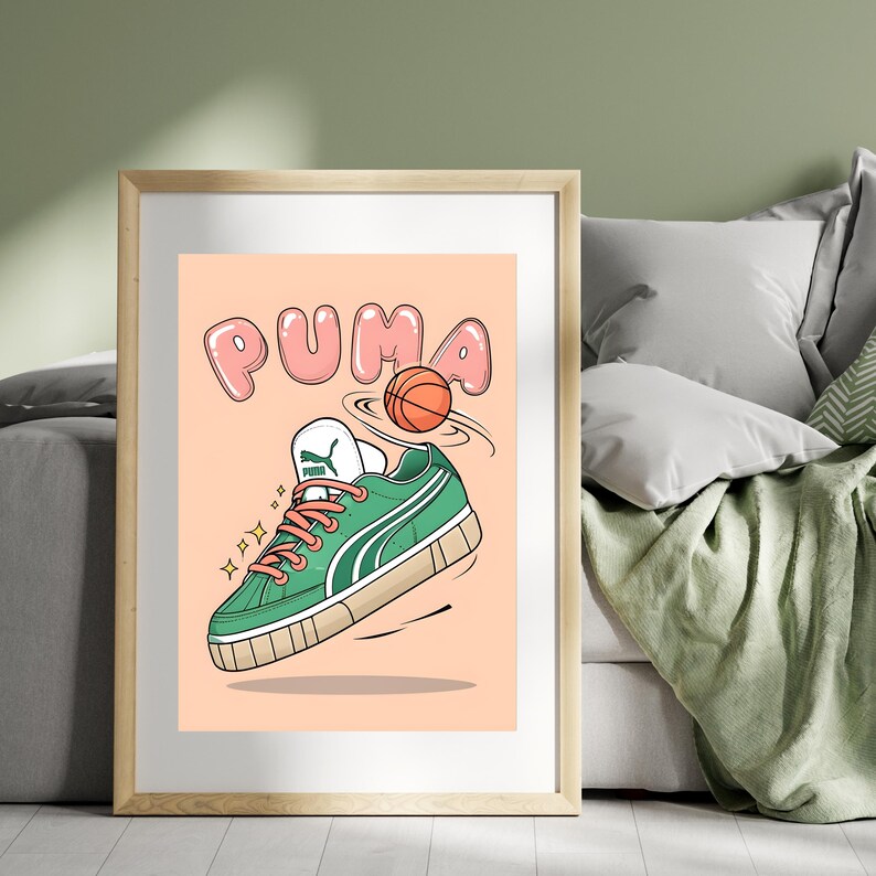 Cartoon Puma Sneaker Art Print: Vintage Sports Poster (digital Download ...