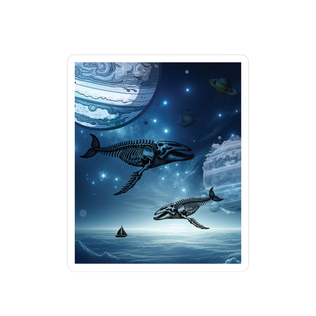 Whale Skeleton Cosmic Decal, Celestial Vinyl Sticker, Surreal Planet ...