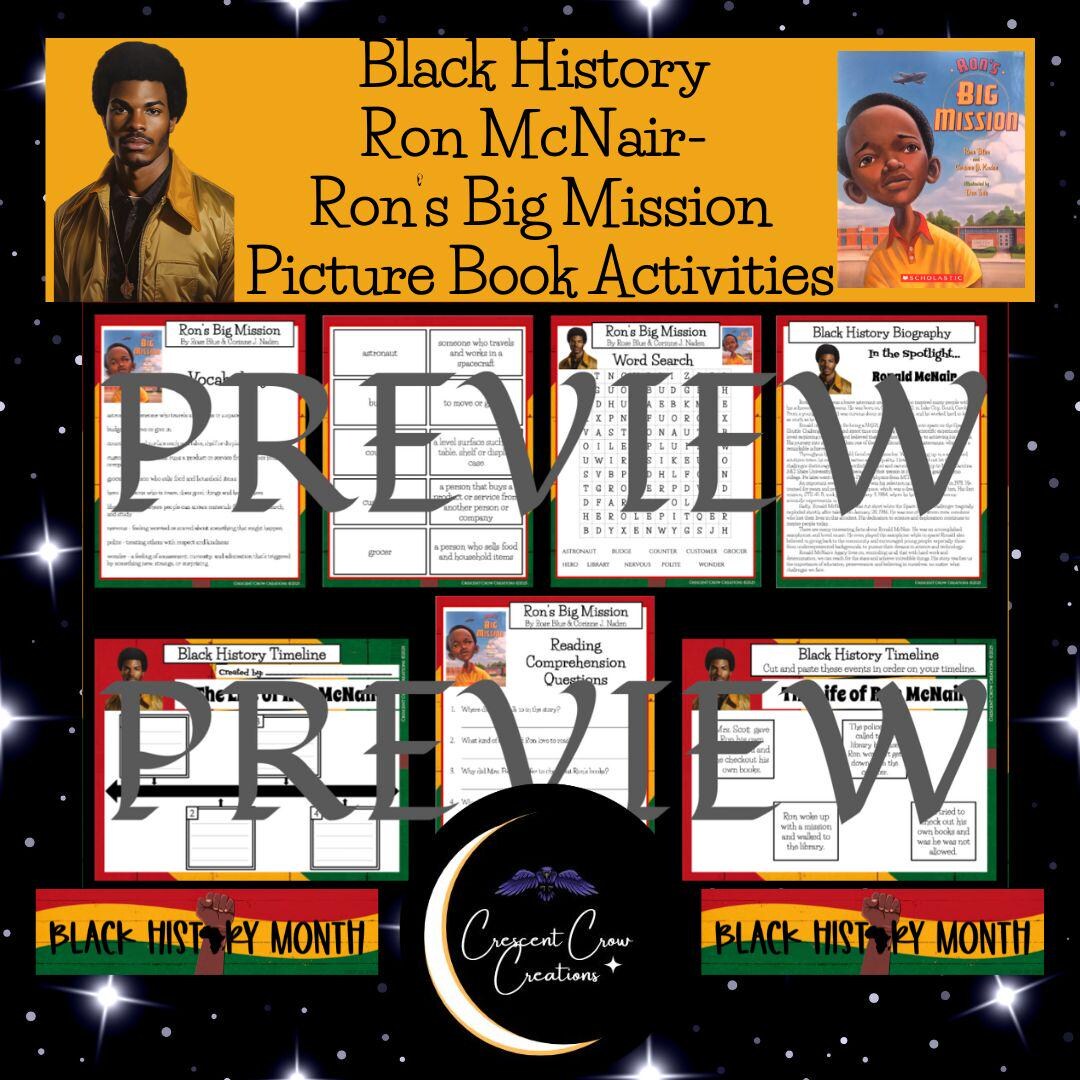 Black History Ronald Mcnair- Ron's Big Mission Picture Book Activities ...