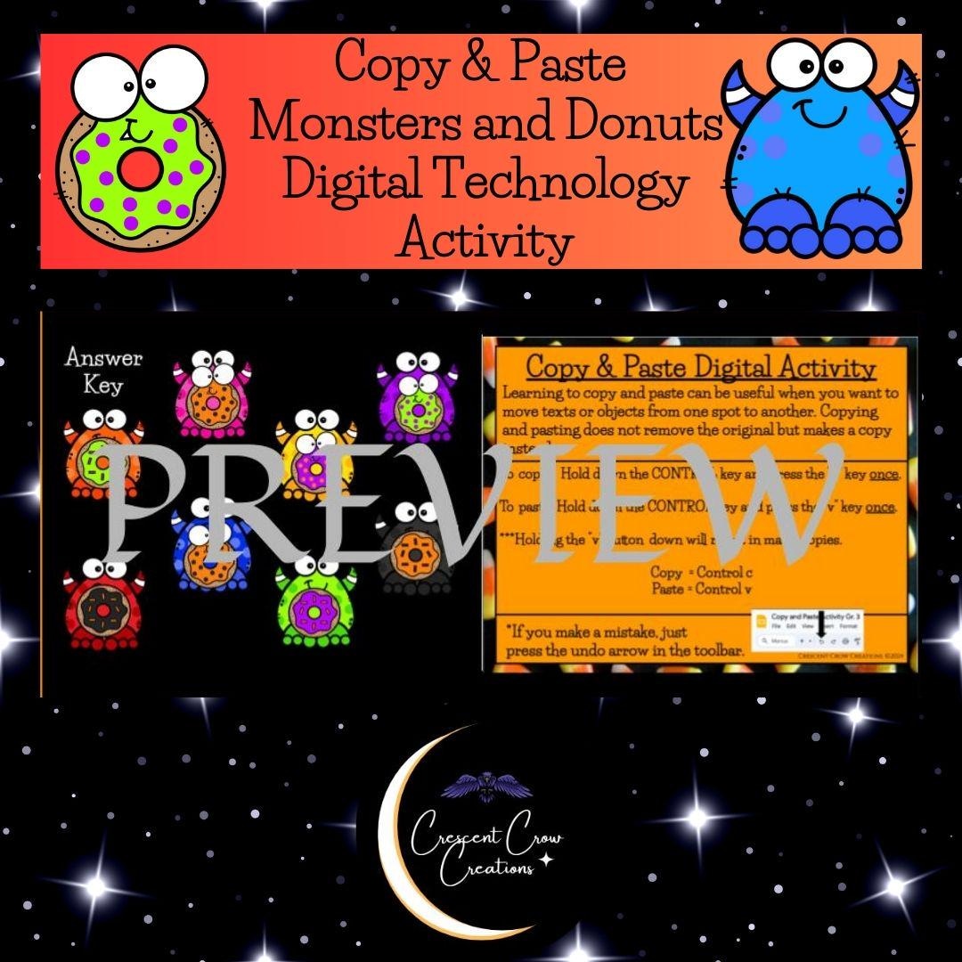 Halloween Monsters and Donuts Copy & Paste Digital Technology Activity ...