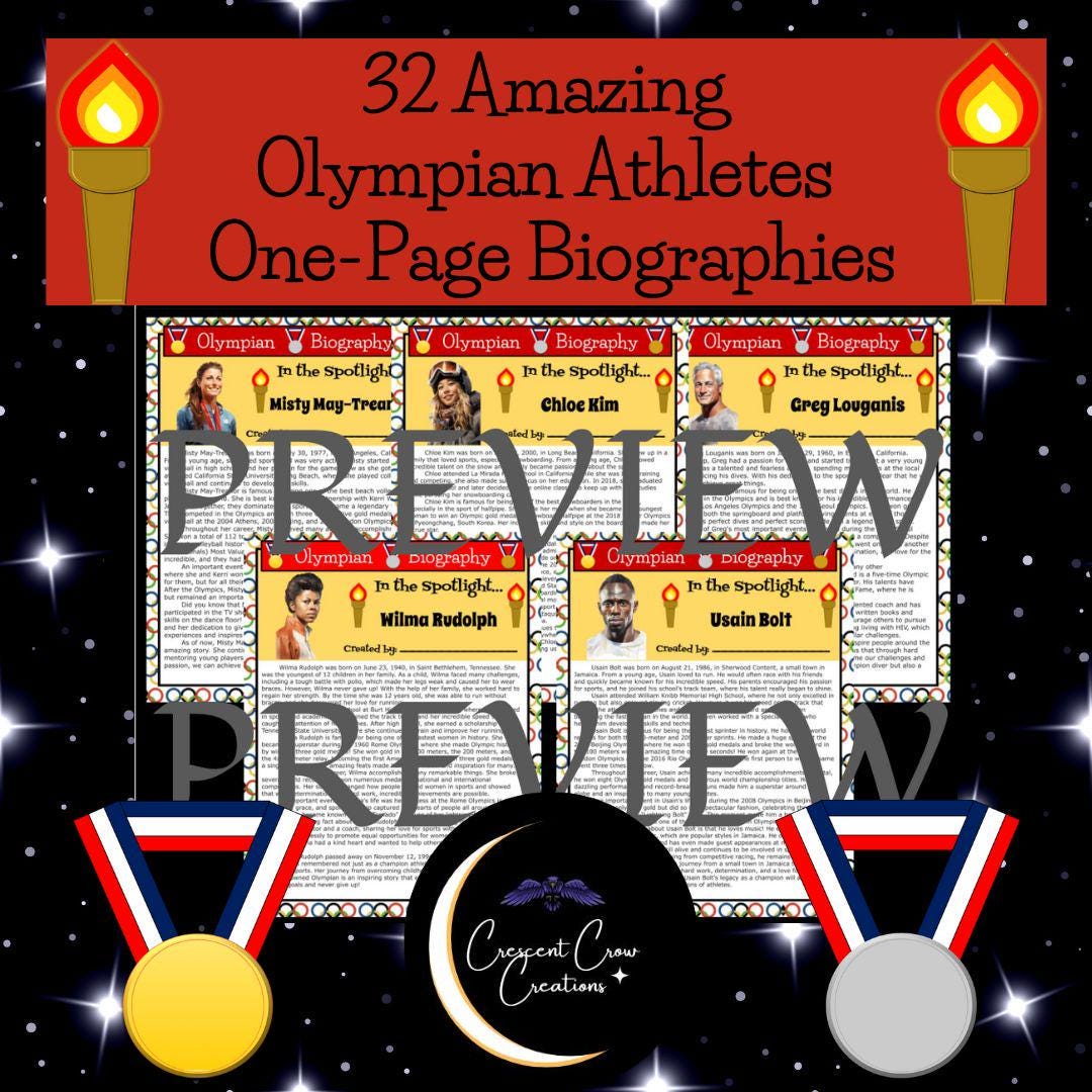 32 Amazing Olympian Athletes One-page Biographies Olympics Biography ...