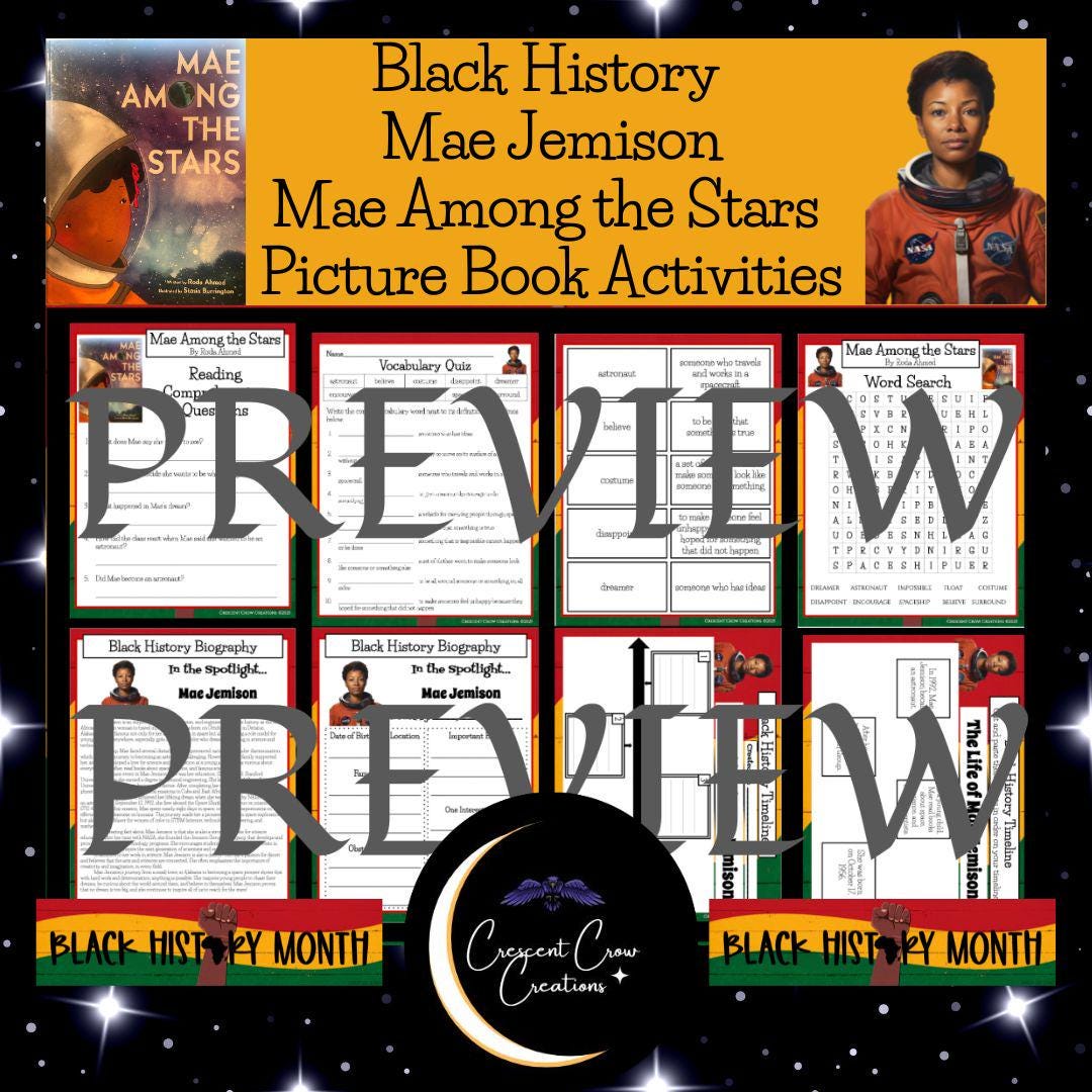 Black History Mae Jemison~ Mae Among the Stars Picture Book Activities ...