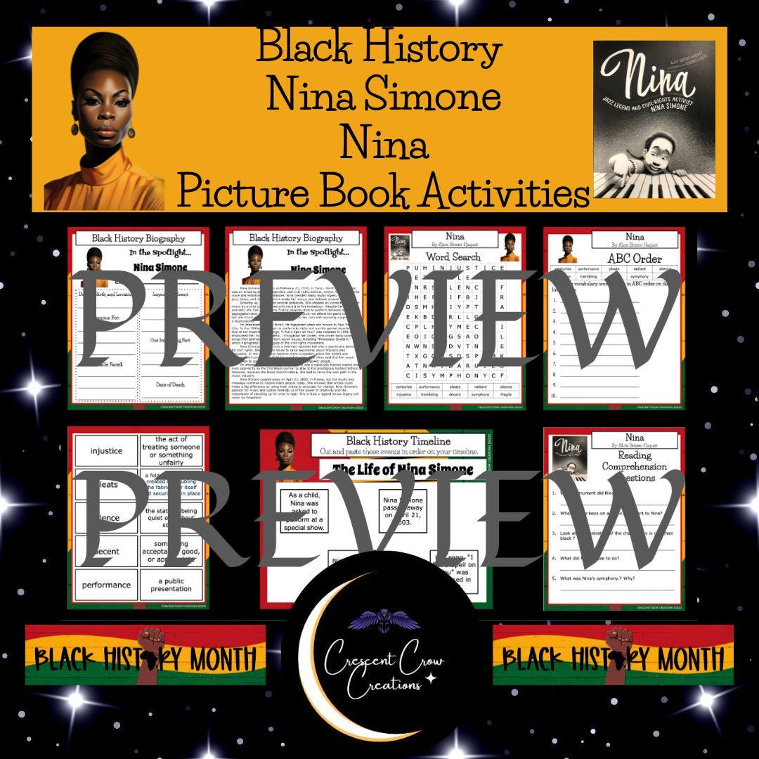 Black History Nina Simone ~ Nina Picture Book Activities- Questions ...