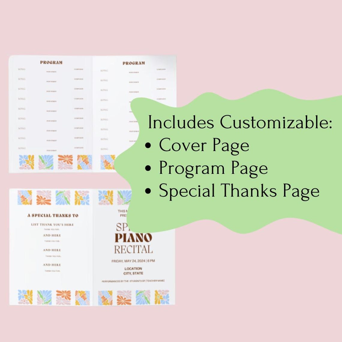 Spring Piano Recital Template— Editable in Canva - Etsy
