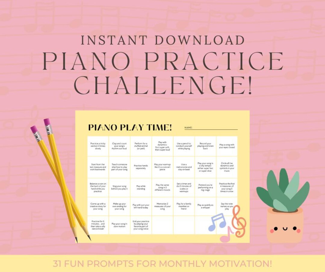 Piano Practice Challenge Tracker | Fun Monthly Bingo for Music Students ...