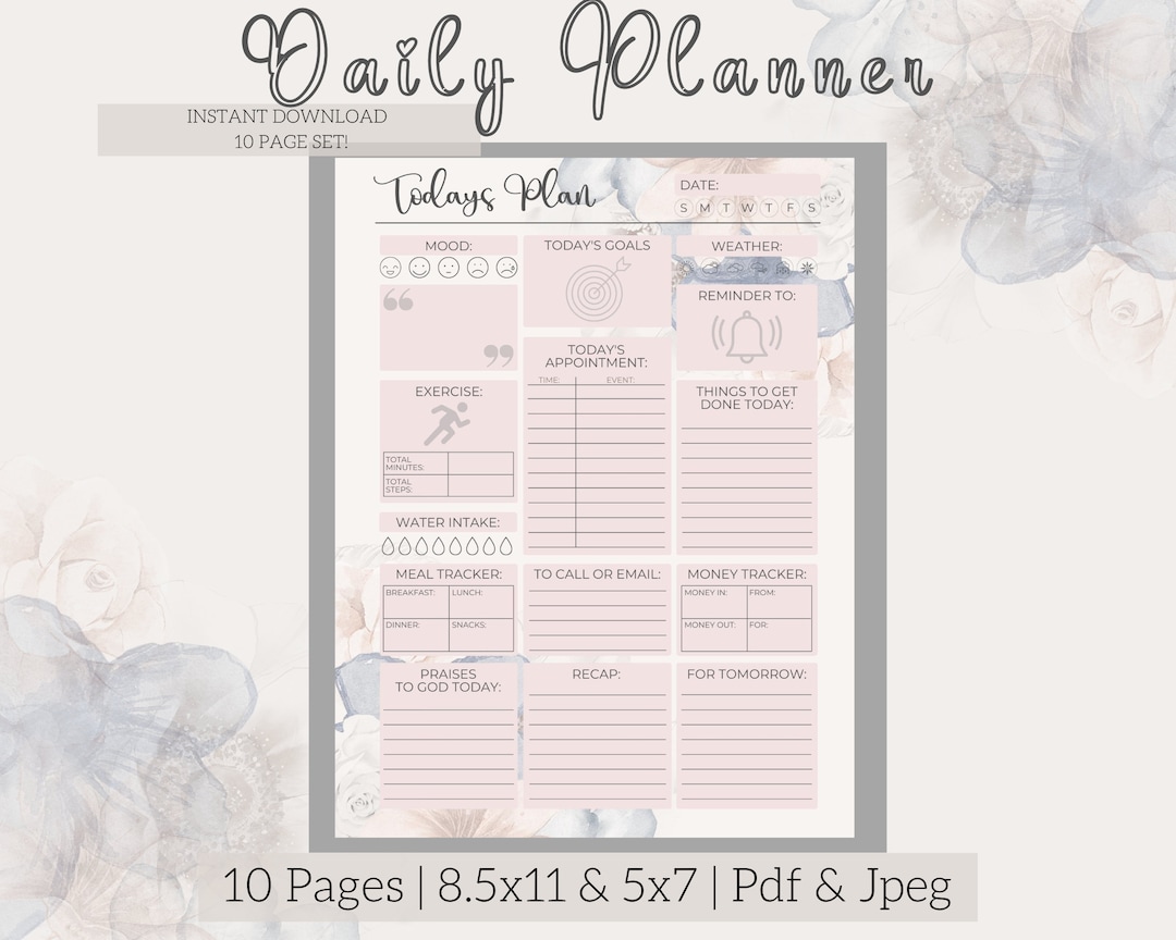 Daily Printable Planner Set of 10 Pages | Instant Digital Download ...