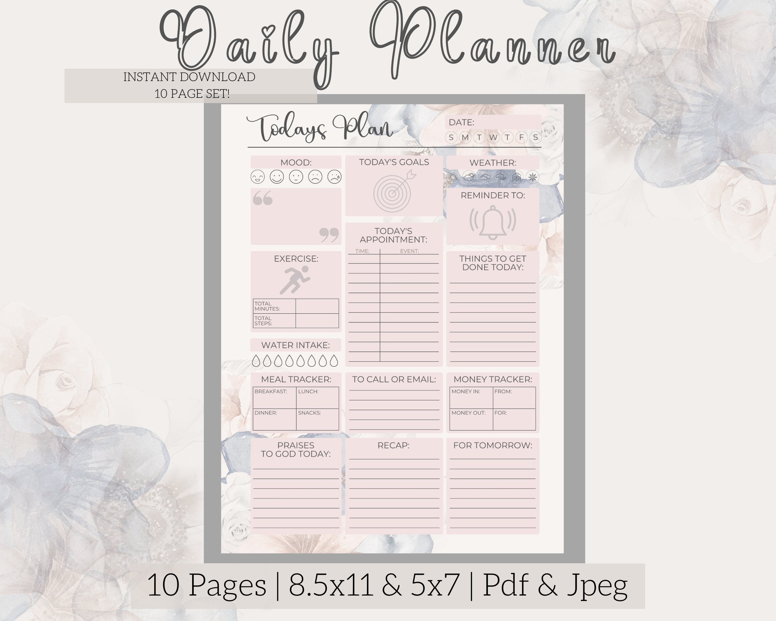 Daily Printable Planner Set of 10 Pages Instant Digital Download Pdf ...