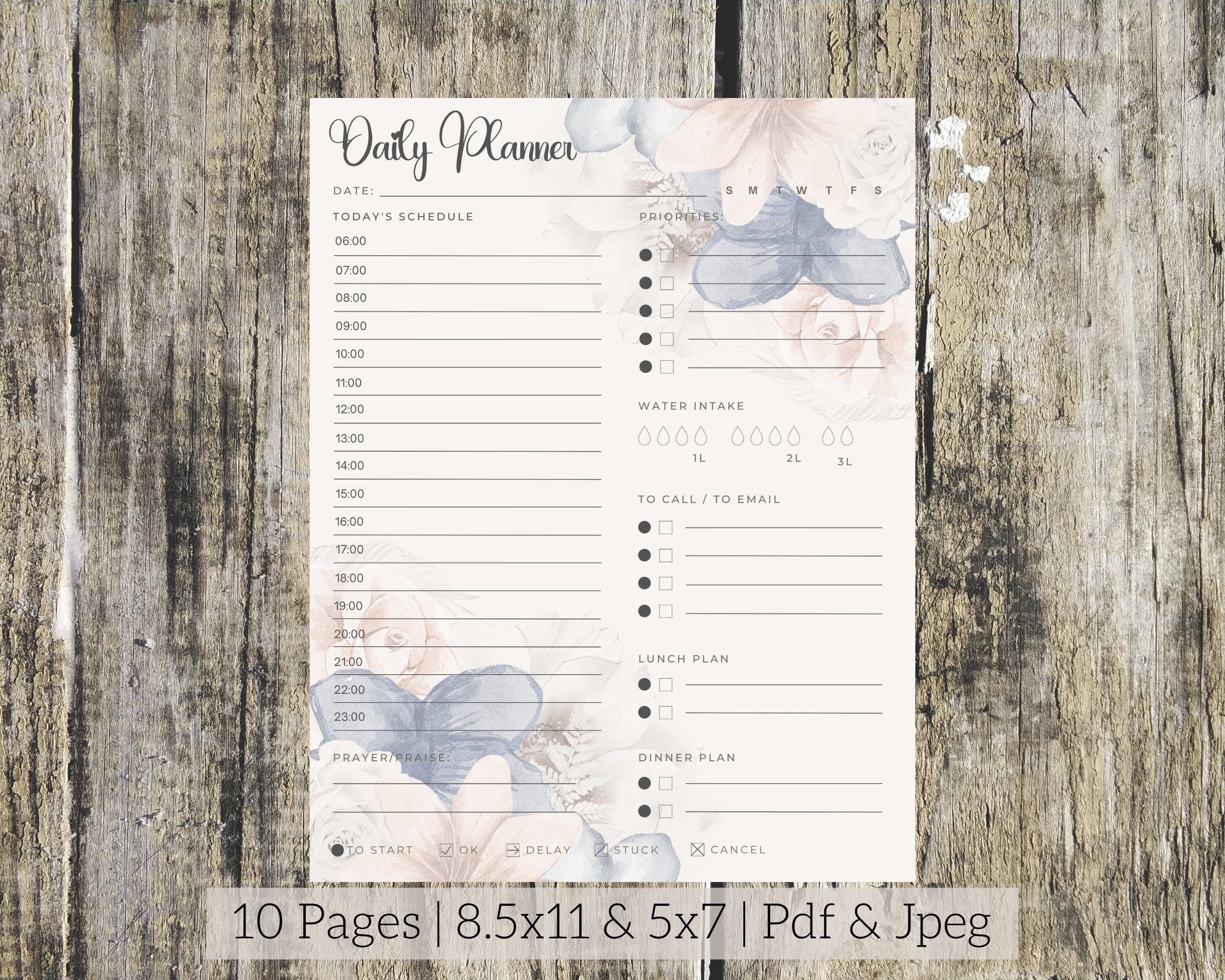 Daily Printable Planner Set of 10 Pages Instant Digital Download Pdf ...