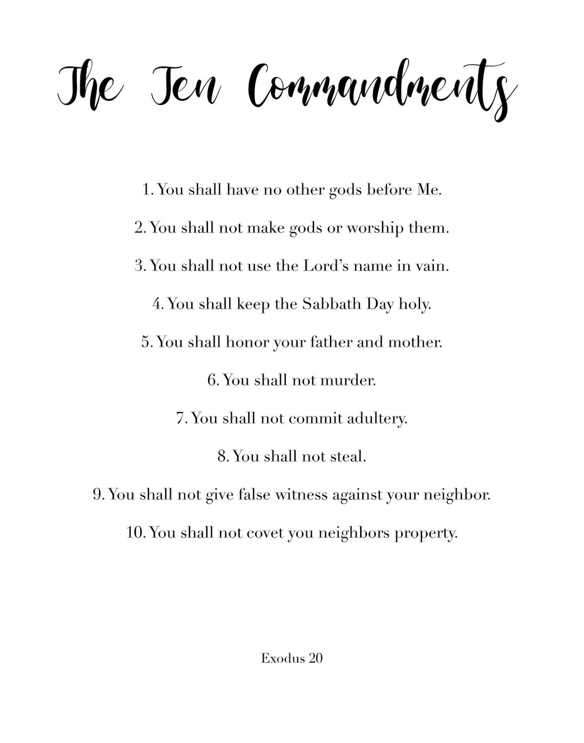 Printable Ten Commandments List11x14 16X20 - Etsy