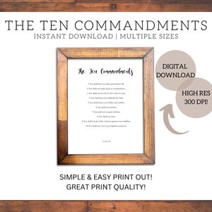 Printable Ten Commandments List,11x14, 16X20, 18x24,24x36,digital ...
