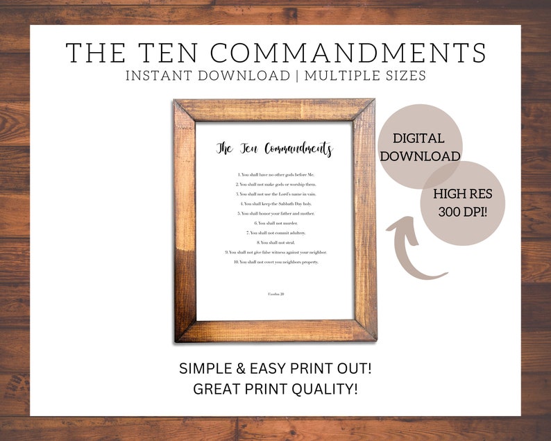 Printable Ten Commandments List,11x14, 16X20, 18x24,24x36,digital ...