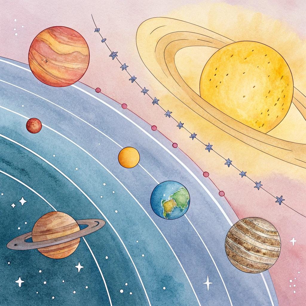 Solar System in Watercolor Wall Art - Etsy