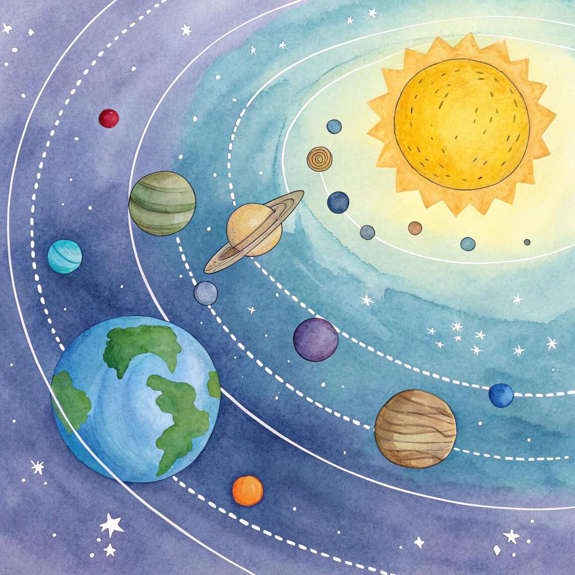 Solar System in Watercolor Wall Art - Etsy