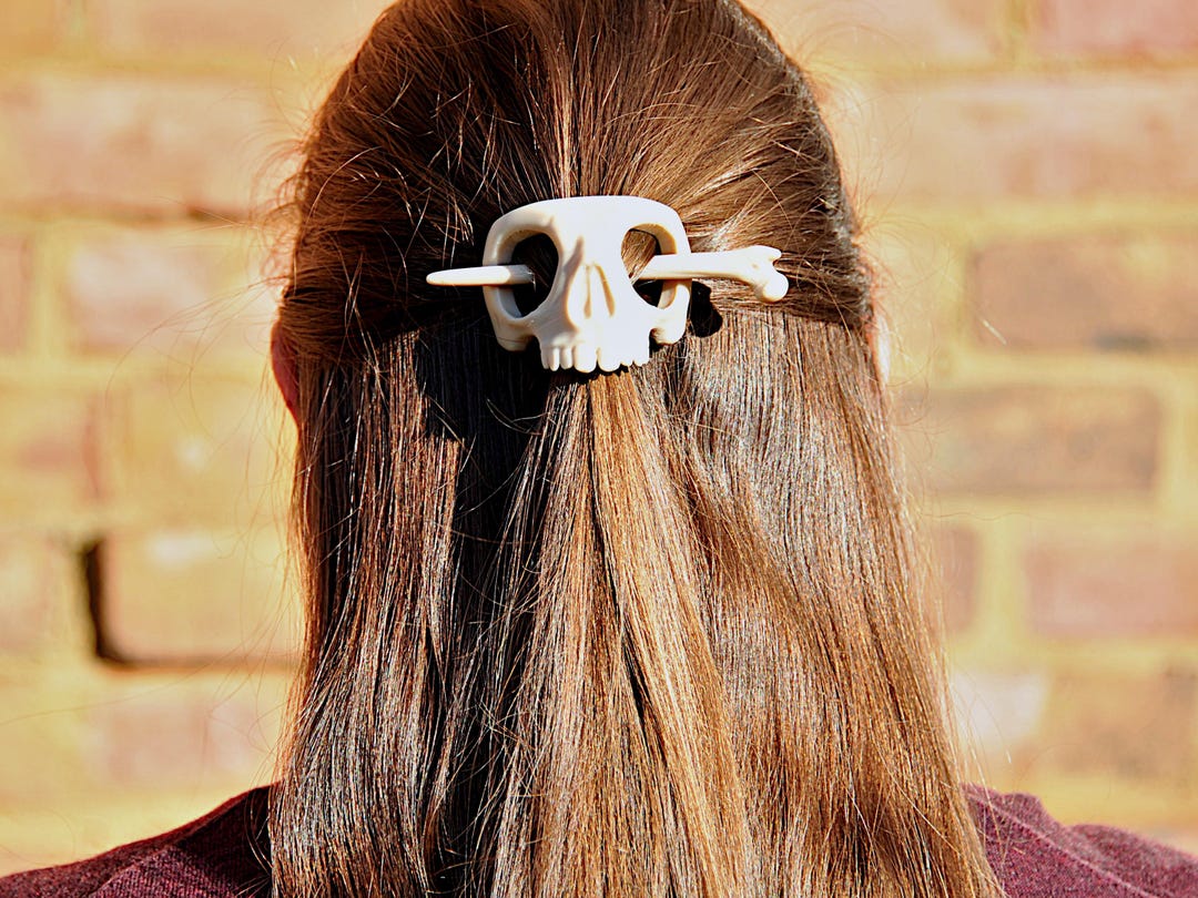 Human Skull Hair Piece With Bone Stick - Etsy