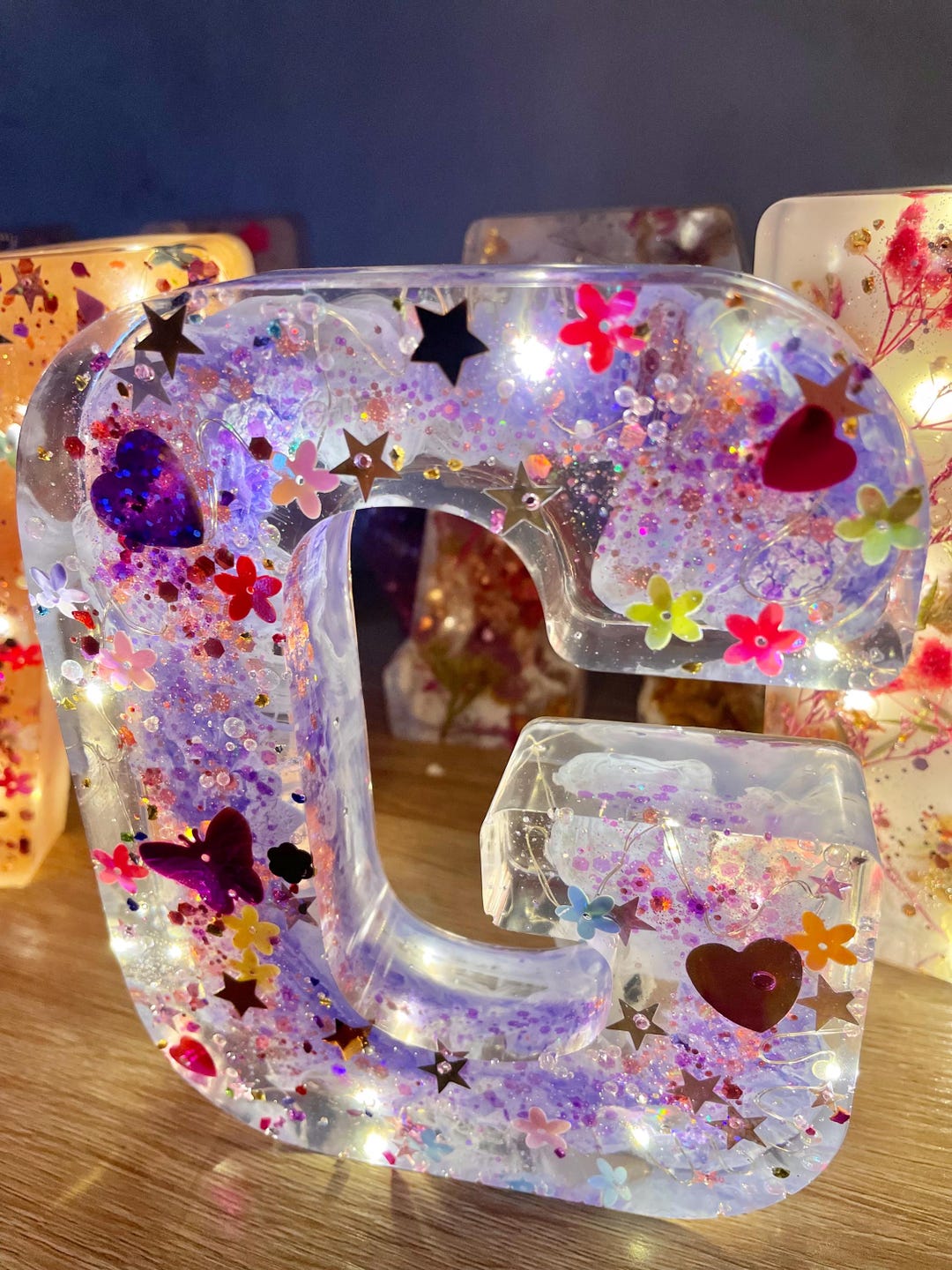 Personalized Resin Letter Lamp: Handmade Floral Night Light - Etsy