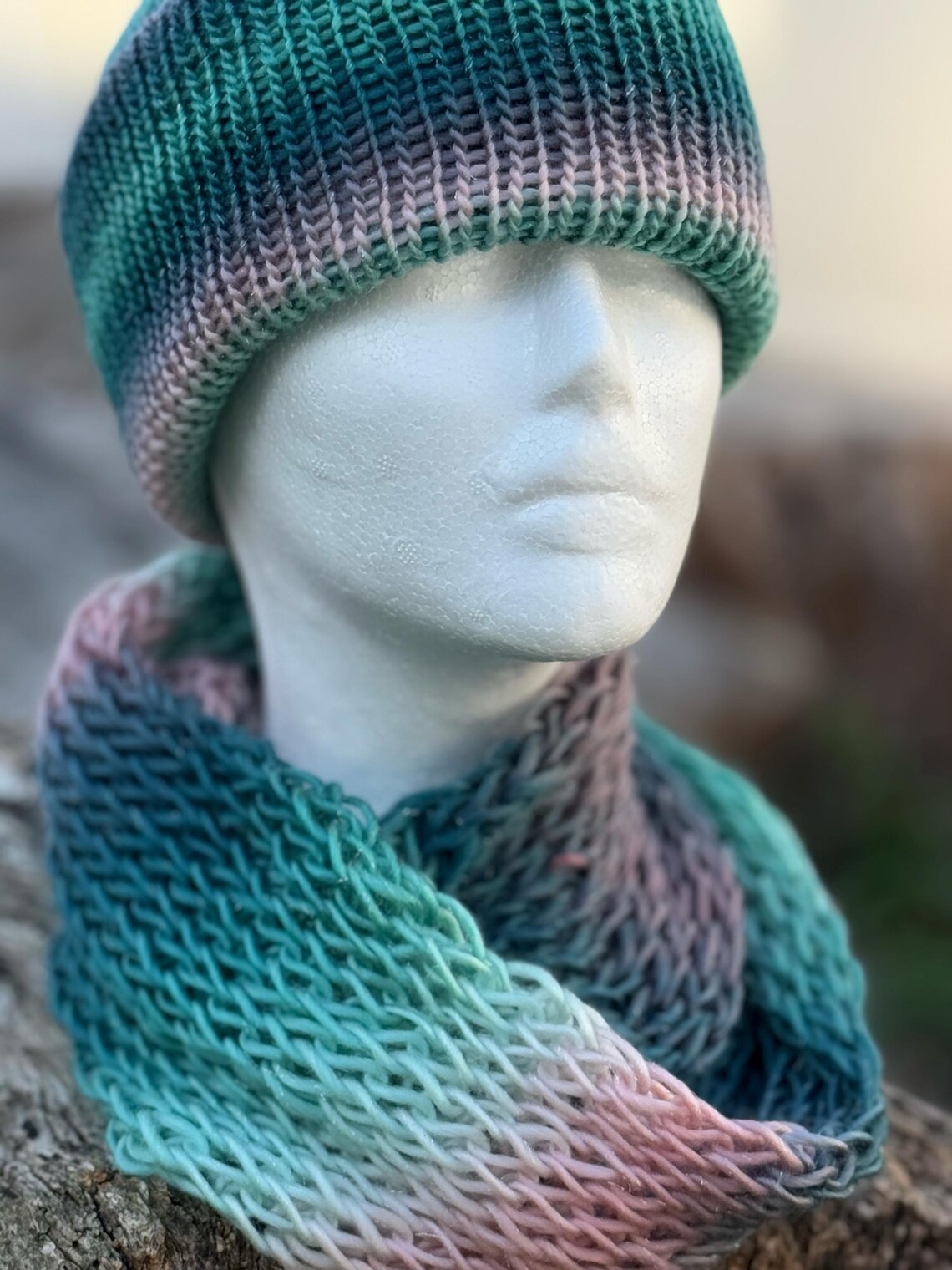 Knitted Winter Hat and Infinity Scarf Set, Acrylic Blend - Etsy